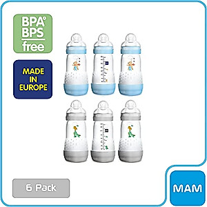 MAM Easy Start Anti-Colic Medium Flow Bottles 9 oz (6-Count), Gray and Blue