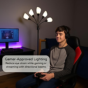 LIGHTACCENTS Modern Multi Head Floor Lamp - Medusa 5 Light Standing Lamp Tall Bedroom Lamp with 5 Positionable Bright Acrylic White Shades with 3-Light Mode Switch(Silver)