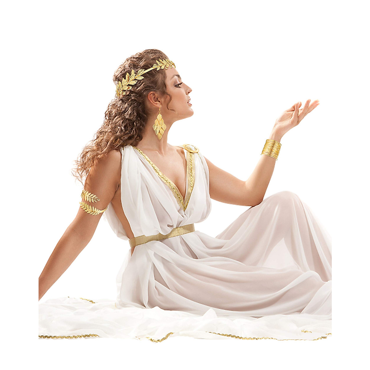 Jstyle Grecian Goddess Costume Accessories Set for Women Leaf Headband Coil Upper Arm Bracelet Dangle Earrings for Wedding Toga Party