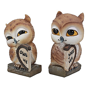 Ebros Romantic Kissing Love Owl Couple Decor Statue 2 Piece Set Decorative Figurine Valentines Birds Pair of Owls Holding Heart Shaped Sign Saying Owlways 4Ever