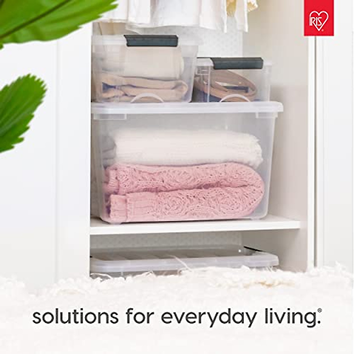 IRIS USA 72 Qt. Plastic Storage Container Bin with Secure Lid and Latching Buckles, 4 pack - Clear, Durable Stackable Nestable Organizing Tote Tub Box Sports General Organization Garage Large