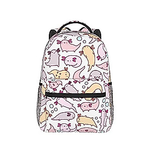 RIUARA Cute Cartoon Axolotl Backpack Bookbags for Adult&Teeens Shoulder School Bags for School Office Travel