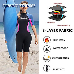 CtriLady Wetsuit Shorty Wetsuit for Women 1.5mm Neoprene Short Sleeve Diving Suits with Back Zipper UV Protection Full Body Swimwear for Swimming Diving Surfing Kayaking Snorkeling (Black, XX-Large)