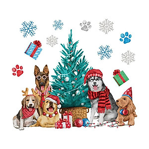 Christmas Toilet Stickers Christmas Wall Decal, Dogs Pattern Bathroom Toilet Seat Christmas Decoration, Xmas Toilet Seat Cover Tank Lid Decals Bathroom Decorations