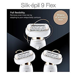 Braun Epilator Silk-épil 9 Flex 9-300 Beauty Set, Facial Hair Removal for Women, Shaver & Trimmer, Cordless, Rechargeable, Wet & Dry, FaceSpa