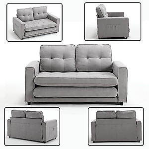 MWrouqfur Folding Futon Sleeper Sofa with Pull Out Couch Bed,Modern Velvet Loveseat Sleeper Convertible to Full Size Floor Couches Bed for Living Room Bedroom Small Space (Gray)