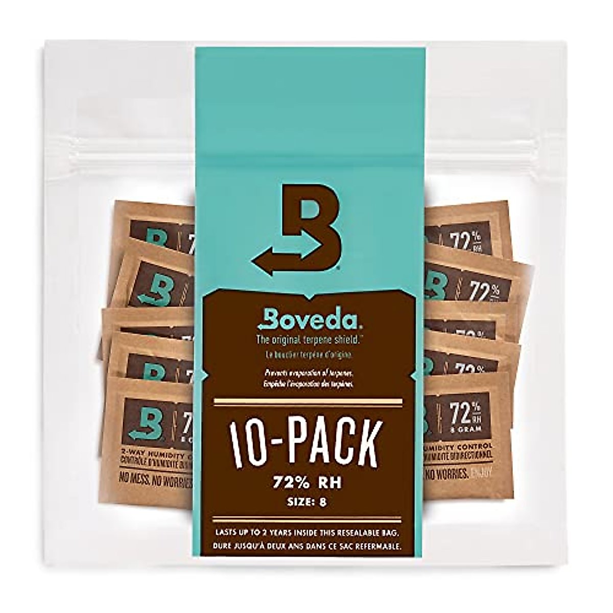 Boveda 72% RH 2-Way Humidity Control – Restores & Maintains Humidity–All In One Solution For Humidification- Patented Technology for Humidity Control Convenient & Versatile - 10 Count Resealable Bag