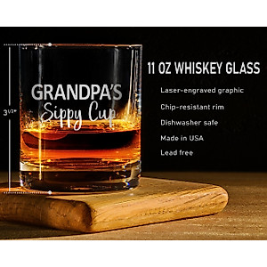 GRANDPA'S SIPPY CUP Custom Personalized Whiskey Glass - Laser Engraved Etched Funny Gift for Dad Uncle Grandpa