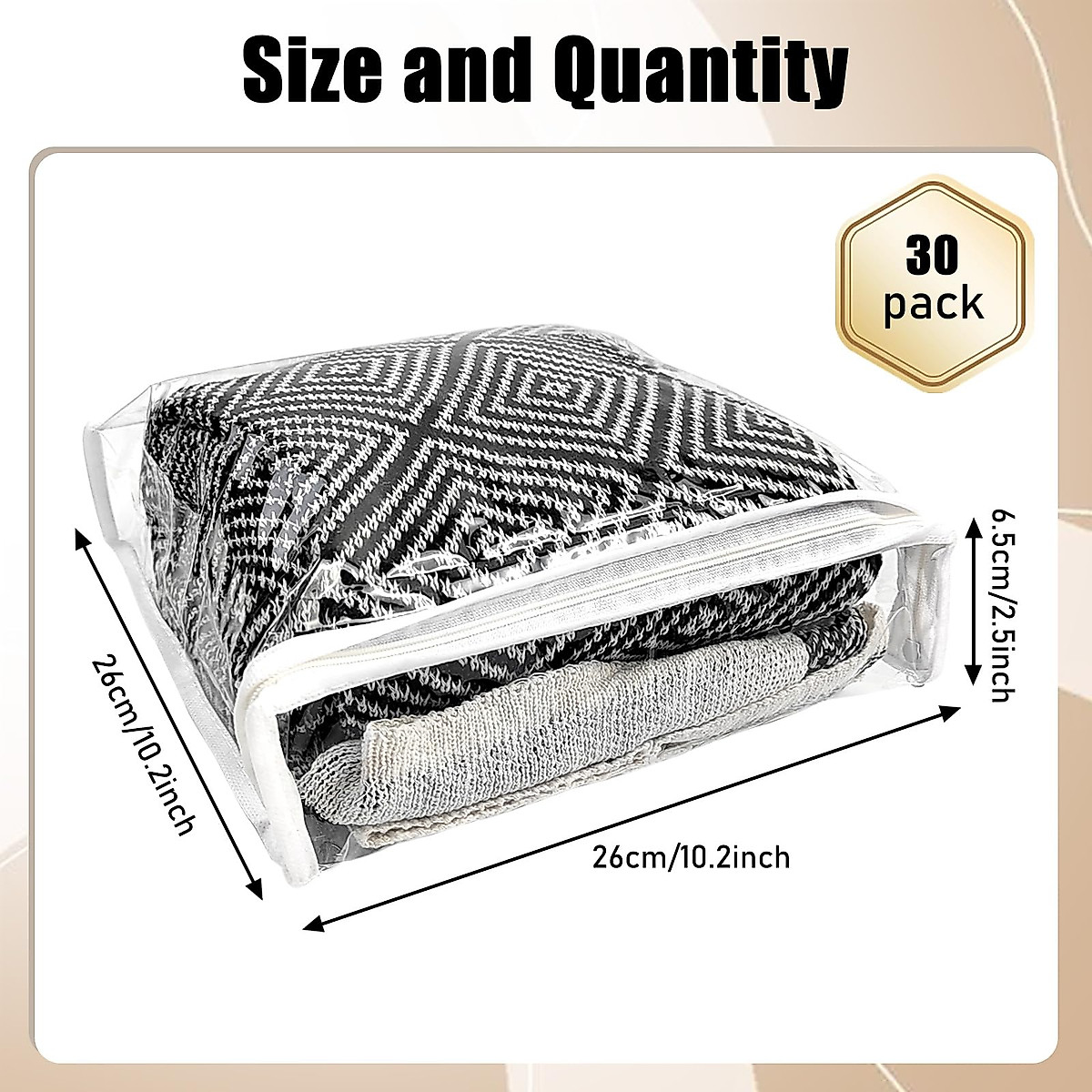 30Pcs Clear Vinyl Zippered Storage Bags，Blankets Storage Bags Plastic Storage Bags for Sweater Clothes Bed Sheet Organizer with Zipper for Closet Linen Sweater Bed Sheet Pillow，10.5 x 10.5 x 2.5 Inch