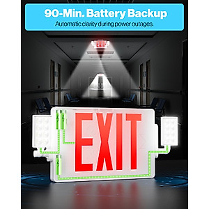 Sunco 12 Pack Red Exit Signs With Emergency Lights, Two Adjustable LED Lights, 94V-0 Fire Resistant, Backup Battery, 120-277V, Wall Or Ceiling Mount, Commercial Grade Double Sided UL