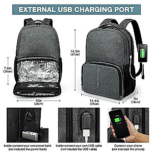 Ocraho Lunch Bag Backpack Insulated Cooler Lunch Box Backpack,Travel Laptop Backpack with USB Port for Women Men Fits 15.6 Inch Laptop （Gray-2）