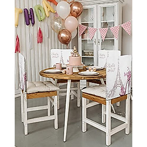 Maliyand Chair Back Cover, Pink Paris Eiffel Tower High Heel Flower Chair Covers Removable Chair Protector Slipcover for Dining Room, Kitchen, Restaurant, Set of 8