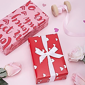 WRAPAHOLIC Valentine's Day Wrapping Paper Roll - Mini Roll - 3 Rolls - 17 Inch X 120 Inch Per Roll - Pink and Red Sweet Design for Wedding, Baby Shower and Birthday