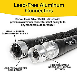 Pocket Hose Silver Bullet 50 ft Turbo Shot Nozzle Multiple Spray Patterns Expandable Garden Hose 3/4 in Solid Aluminum Fittings Lead-Free Lightweight and No-Kink