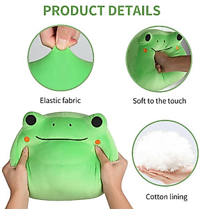 KWQBWQF Cute 3D Green Frog Plush Pillow Toy 12 Inch, Cool Chubby Frog Plushie Room Decor, Soft Stuffed Animals Toy Hugging Plush Gift for Kids