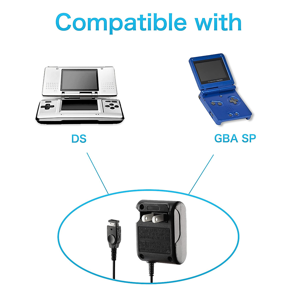 Charger for Gameboy Advance SP, AC Adapter for Nintendo NDS and Game Boy Advance SP Systems, Wall Travel Charger Power Cord Charging Cable 5.2V 450mA for GBA SP
