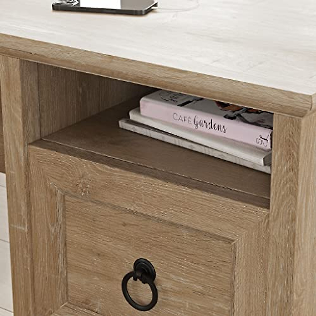 Sauder Adaline Cafe L-Desk, L: 59.65" x W: 59.65" x H: 29.92", Orchard Oak Finish