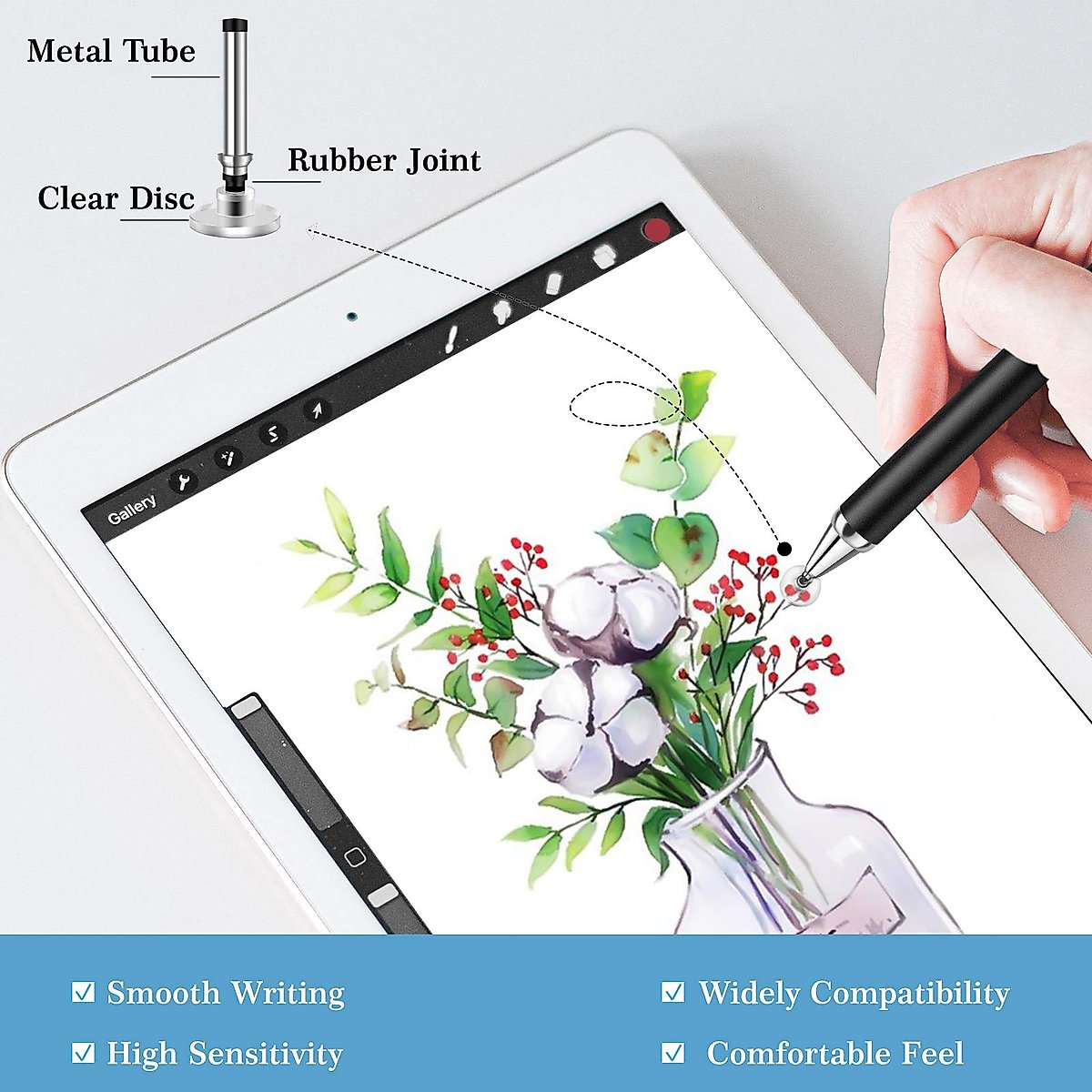 Mixoo Retractable Stylus for Touch Screens - High Sensitivity Universal Stylus Touch Screen Pen with 3 Replaceable Disc Tips for iPad iPhone and All Other Capacitive Tablets & Cell Phones (Black)