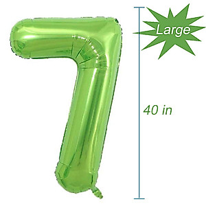 Tellpet Number 7 Balloon, Foil Number Mylar 7th Birthday Baloonn for Kids Boys Girls, Green, 40 Inch