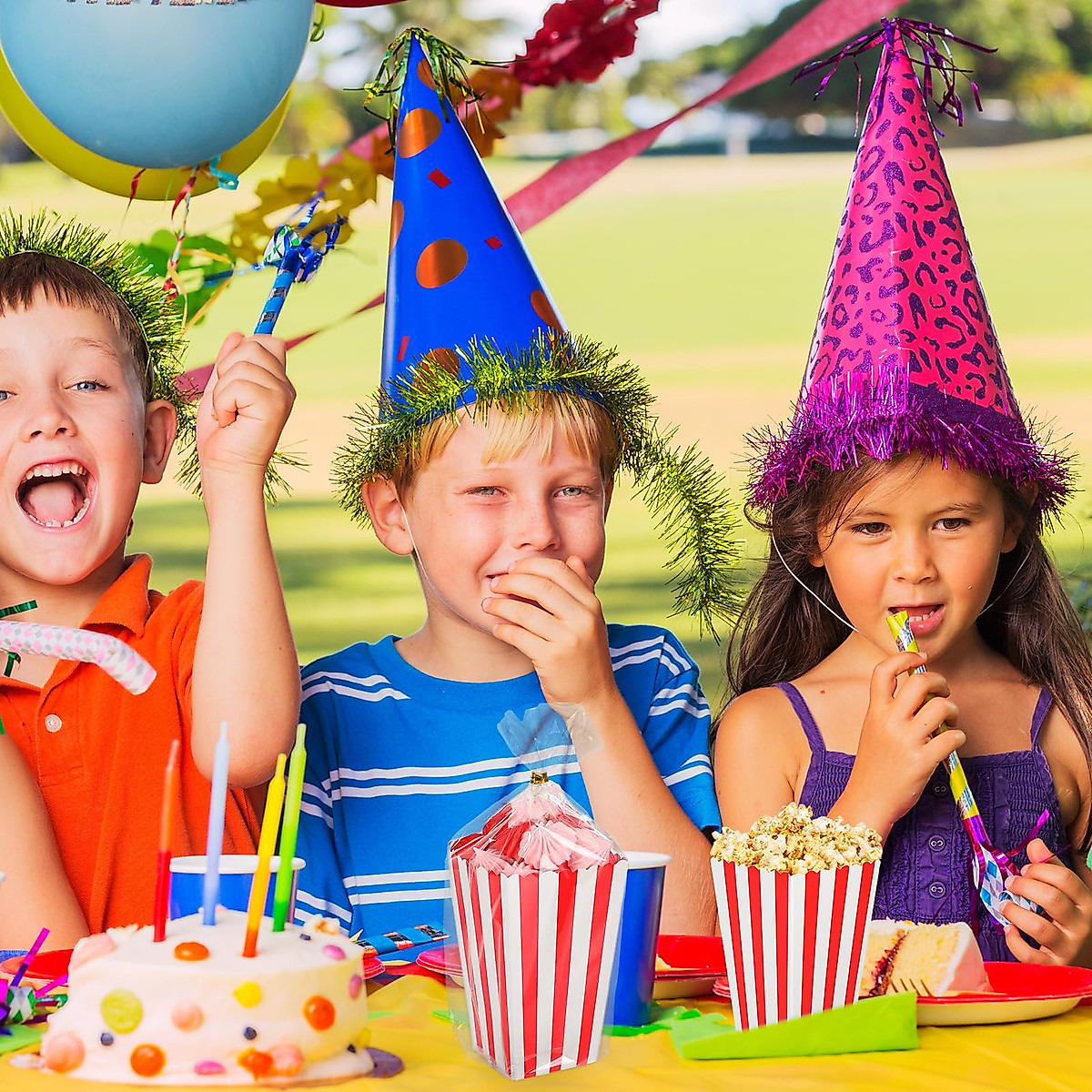 JarThenaAMCS 200Pcs Mini Popcorn Bags Bulk Paper Popcorn Boxes with Clear Plastic Treat Bags Red White Stripe Popcorn Buckets Paper Candy Favor Bags for Movie Night Party Supplies, 4.5 x 2.8 x 2 Inch