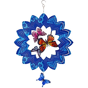 Wind Spinners Home Garden Decor, 12＂Patio Yard Backyard Outdoor Art Outside Decorations 3D Butterfly Metal Stainless Steel Decoration, Wind Spinner Gifts for Lawn Hanging Pinwheels Crafts Ornaments
