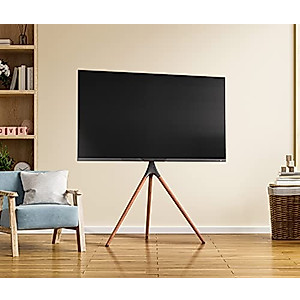 Promounts Modern Wood TV Easel Stand with 180° Swivel for 47-70 inch LCD, LED, Plasma OLED Screens. Corner TV Stand, Universal TV Stand for Curved and Flat Televisions