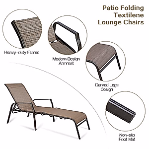 PEAK HOME FURNISHINGS Patio 2-Piece Aluminum Chaise Lounges Chairs w/High Armrest Outdoor 5-Position Adjustable Sling Recliners Sun Lounger Set