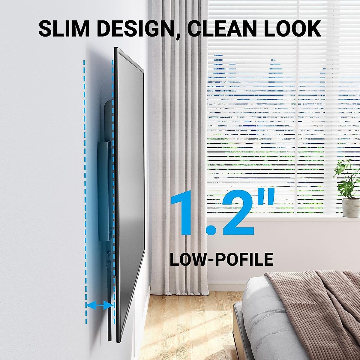 PERLESMITH Fixed TV Wall Mount Bracket for 32-82 Inch LED, LCD, and OLED Flat Screen TVs - Fits 16”- 24” Wood Studs, Fixed TV Mount with VESA 600 x 400mm Holds up to 132 lbs, PSLLK1