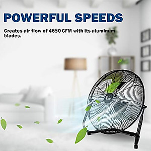 Simple Deluxe 20 Inch 3-Speed High Velocity Heavy Duty Metal Industrial Floor Fan for Warehouse,Workshop, Factory and Basement, Black