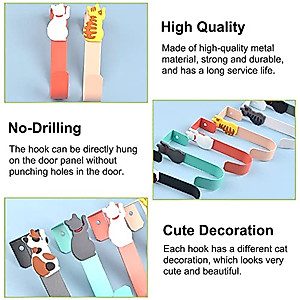 UFURMATE Over The Door Hooks, 6Pcs Sturdy Metal Single Over Door Hooks with Animal Decorative Over The Door Towel Rack for Hanging Towels, Clothes,Bags, Hats (Cat Decoration)
