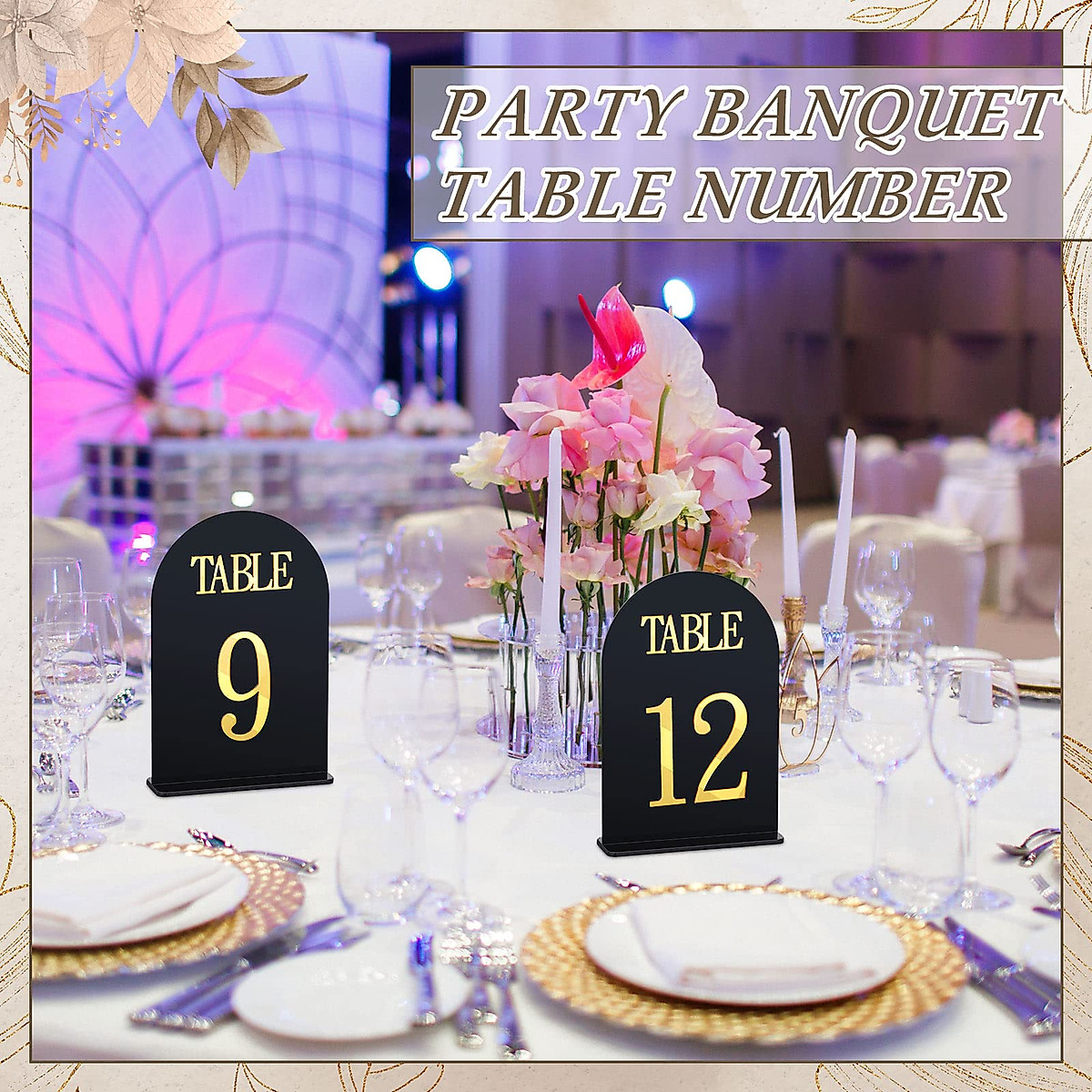20 Pcs Table Numbers 1-20 Wedding Table Numbers Blank Acrylic Table Numbers Gold Table Numbers for Wedding Reception Stands Seat Numbers with Holder Base for Catering (Arched Style)