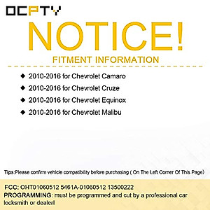 OCPTY 2 X Flip Key Entry Remote Control Key Fob Replacement for Chevy for Camaro 2010-2016 for Chevy for Cruze 2010-2016 for Chevy for Equinox 2010-2016 for Chevy for Malibu 5461A-01060512 4 Buttons