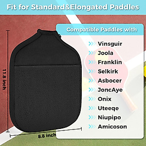 Pickleball Paddle Cover, Universal Case Size - 8.6 x 12.2 inches Racket Sleeve, Compatible with Most USAPA Standard and Elongated Pickball Paddles (1 Pack Black Net)