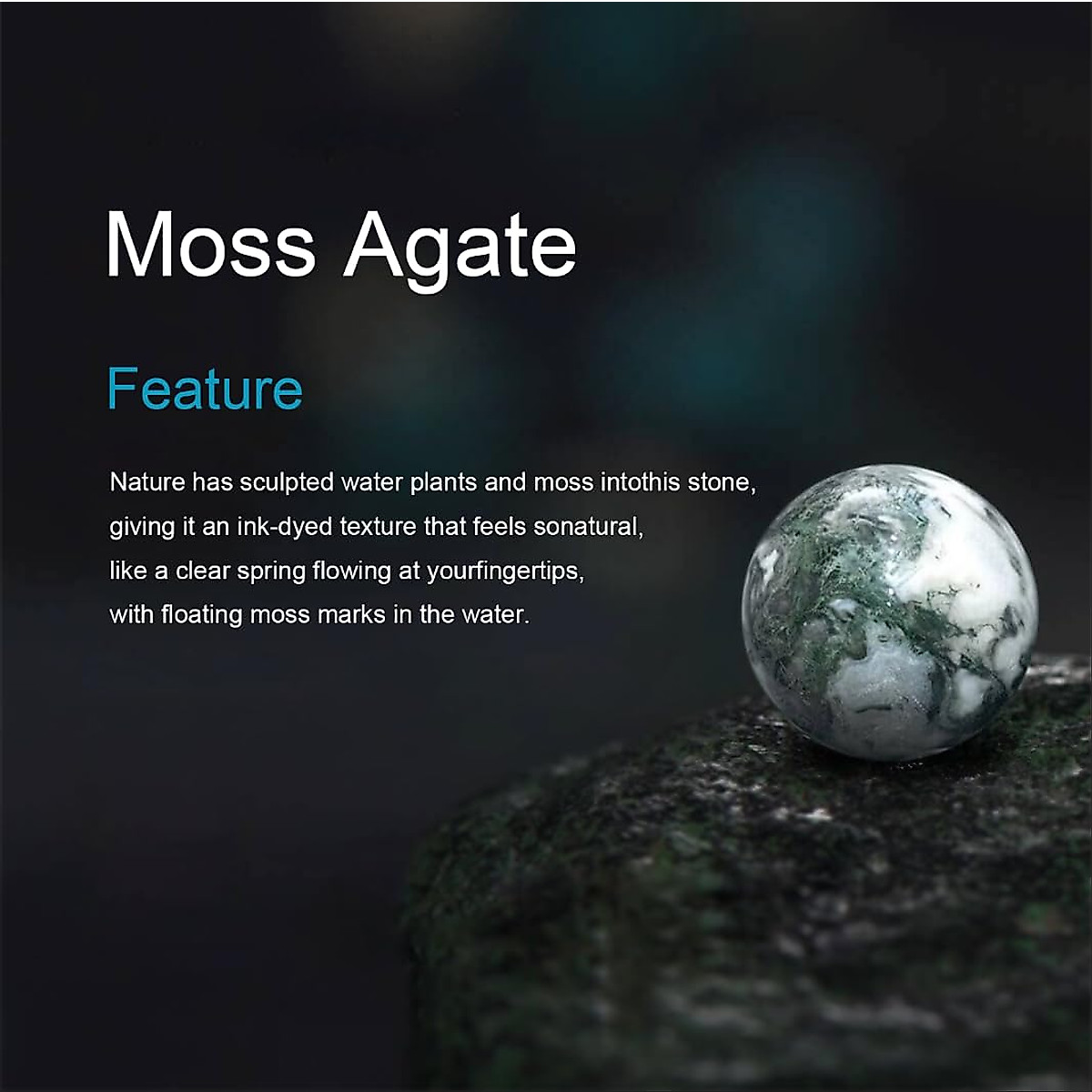 WES Ring for women, Natural Moss Agate 925 Sterling Silver Open Rings For Women Green Gems Engagement Wedding Jewelry Gift