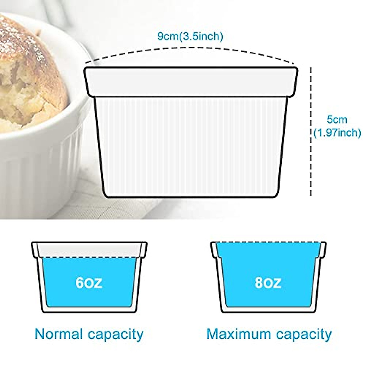 Ramekins Set with 6 Silicone Lids, Mothers Day Gifts Creme Brulee Making Set, Set of 6 Porcelain Ramekins, Oven Safe Covered Bowls & Soufflé Ramiken