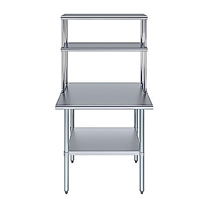 Amgood Stainless Steel Work Table Double Tier Overshelf | Metal Kitchen Prep Table & Shelving Combo | NSF (24" x 36" Work Table + 12" Overshelf)