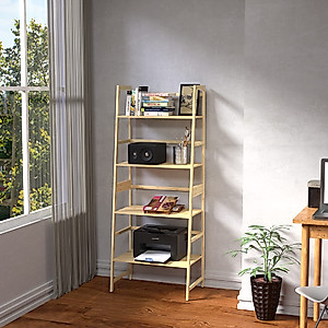 WTZ Bookshelf Book Shelf, Bookcase Storage Shelves Book case, Ladder Shelf for Bedroom, Living Room, Office MC-801(Natural)