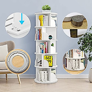 Nisorpa 5 Tier Rotating Bookshelf, 360° Revolving Bookcase Rotating Stackable Shelves Floor-Standing Storage Display Rack Used in Bedrooms Living Rooms Study Office (63"x18"x18")