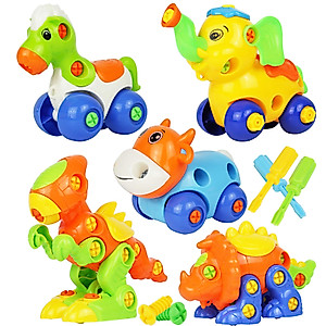 Take Apart Toys with Screwdrivers Kids Stem Building Toy for Toddlers Animal Set - Dinosaur, Elephant, Cow, Horse, Triceratop