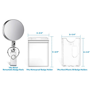 Selizo Retractable Badge Holder with Keychain Ring Clip Metal Badge Reel with Plastic ID Holder and Heavy Duty Name Card Holder for ID Card Key Card Carabiner Work Badge