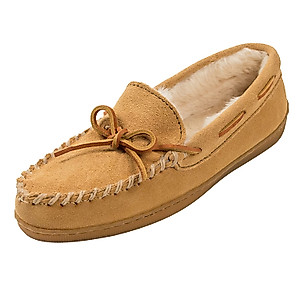 Minnetonka Women's Hardsole Pile Lined Slipper,Tan,6 M US