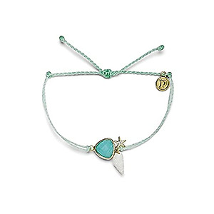 Pura Vida Gold-Plated Riviera Charms Bracelet w/Aqua Chaldecony Stone - Adjustable Band, Brand Charm - Winterfresh
