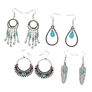 Abaodam 4 Pairs Turquoise Earrings Funky Earrings Earring Hoops for Women Earrings for Women Hoops Turquoise Jewelry Ladies Jewelry Fashion Jewelry Bohemian Miss Metal Body Accessories