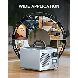 CREWORKS Ozone Generator, 35000 mg/h High Capacity Ozone Machine for Car Home Smoke Pet Odor Removal, Commercial Ozone Odor Eliminator Air Purifier with Timer Display for 3200 sq ft Room, Silver