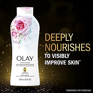 Olay Fresh Outlast Body Wash with B3, Rose Water and Sweet Nectar, 22 Fl Oz (Pack of 4)