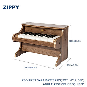 ZIPPY Kids Piano Keyboard, 25 Keys Digital Piano for Kids, Mini Music Educational Instrument Toy, Wood Piano for Toddlers Girls Boys, Walnut