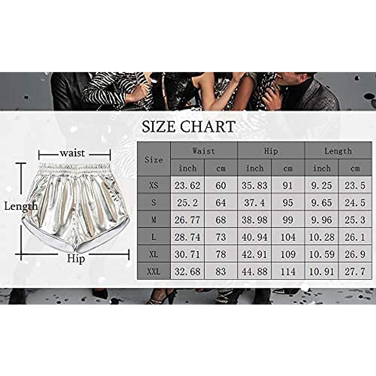 MAKARTHY Women's Metallic Shorts Elastic Waist Shiny Sparkly Rave Pants (Gold, Large)