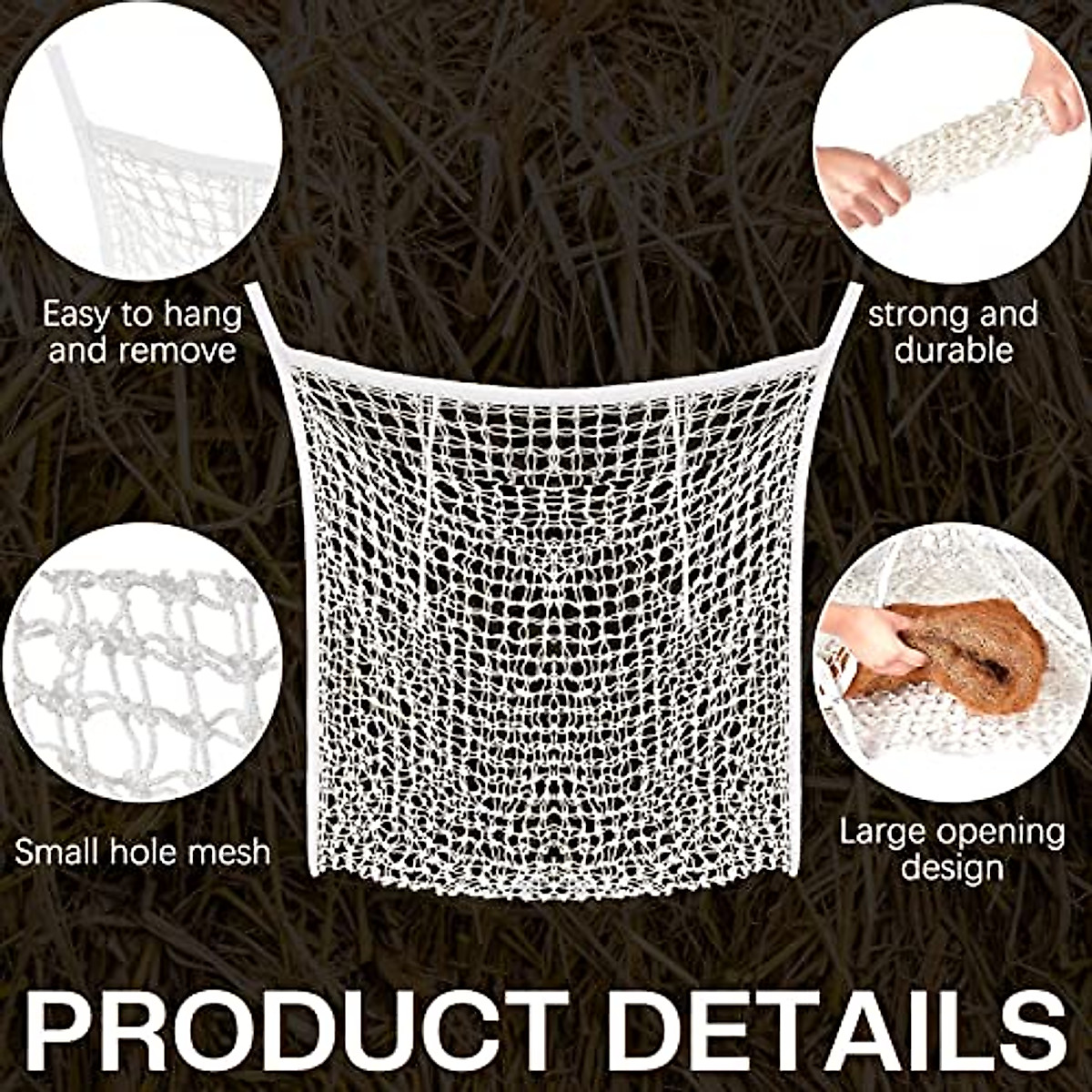 Riakrum 4 Pcs Hay Net White Slow Feed Hay Net Bag Hay Bags for Horses 35 x 31 Inch Horse Feed Bag Horse Feeding Supplies for Horse Feeder Full Day Feeding Horses Goat Stall Trailer