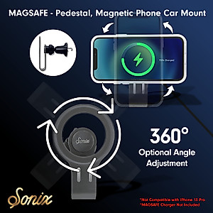 MAGNETIC LINK Car Mount, Compatible with MagSafe Cases and MagSafe Wireless Charger for iPhone 15, 14, 13, 12 series, Hands Free Cell Phone Holder with Secure Vent Clip - Graphite