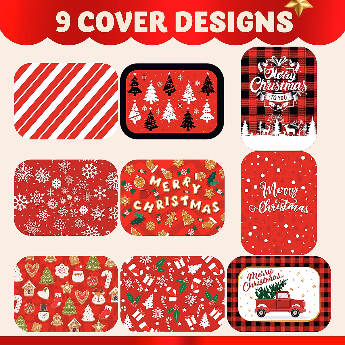 JOYIN 36 Pieces Christmas Foil Containers with Lids, 9 Holiday Designs, 7"x5"x2" Rectangular Treat Foil Containers, Disposable Food Storage Pan for Holiday Leftovers Goodie Container